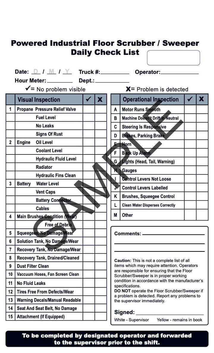Industrial Floor Scrubber / Sweeper Checklist + Plastic Caddy # SCADD ...