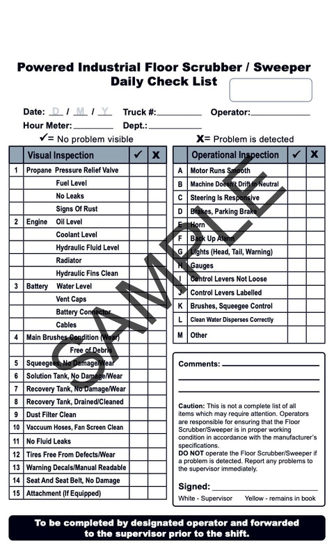 Industrial Floor Scrubber / Sweeper - Replacement Checklist #CHKIS – Log Books Unlimited