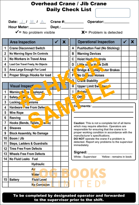Crane Inspection Checklist Caddy – Log Books Unlimited