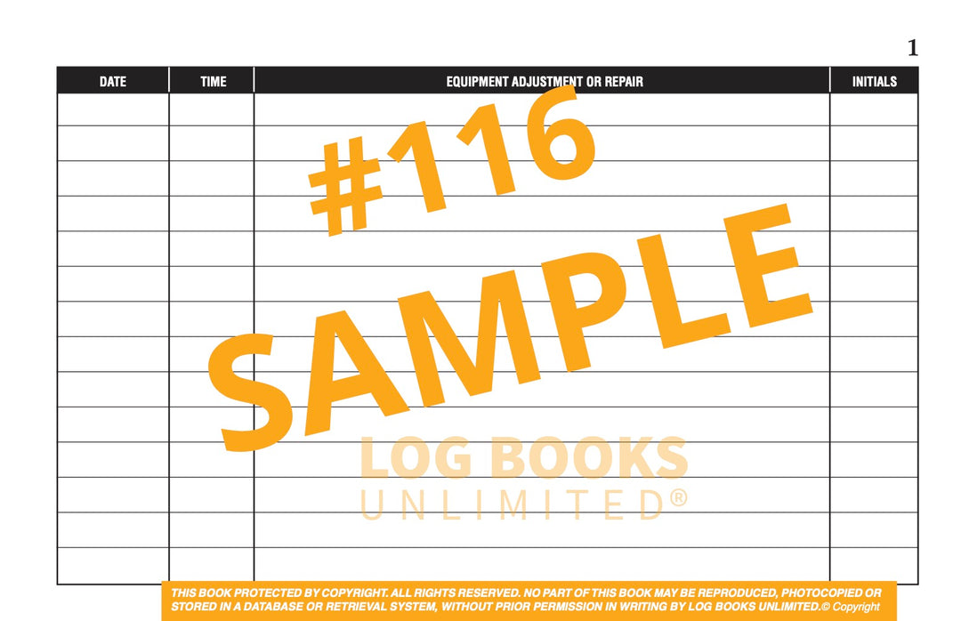 Equipment Maintenance Log Book #116 – Log Books Unlimited